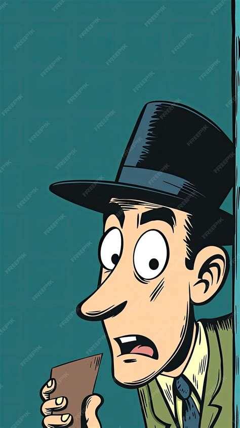 A Cartoon Detective Peering From Behind A Wall Looks Shocked While
