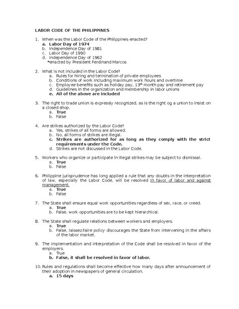 Chra Practice Test Labor Code Of The Philippines Overview Studocu