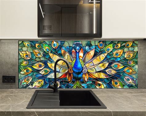 Stained Glass Peacock Glass Kitchen Backsplash Artworks Backsplashartworks