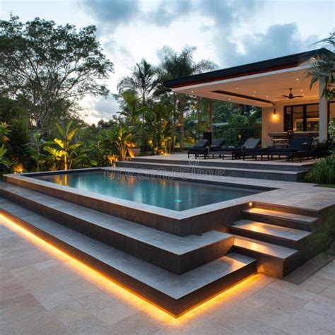 Luxurious Poolside Retreat With Sun Loungers In Tropical Resort At