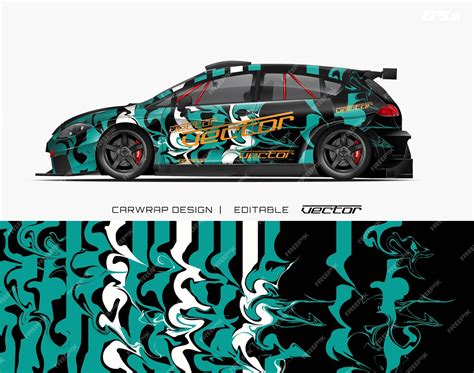 Black Car Teal And White Swirls Car Wrap Design Premium Ai Generated
