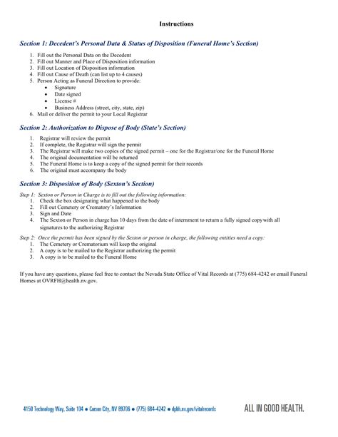 Nevada Burial Transit Permit Fill Out Sign Online And Download Pdf