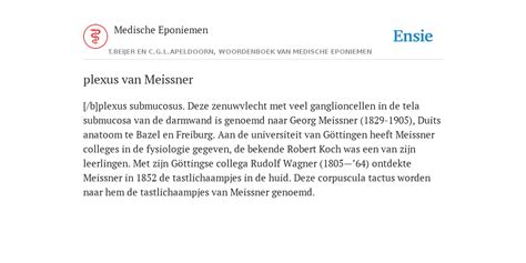 Plexus Van Meissner De Betekenis Volgens Woordenboek Van Medische Eponiemen