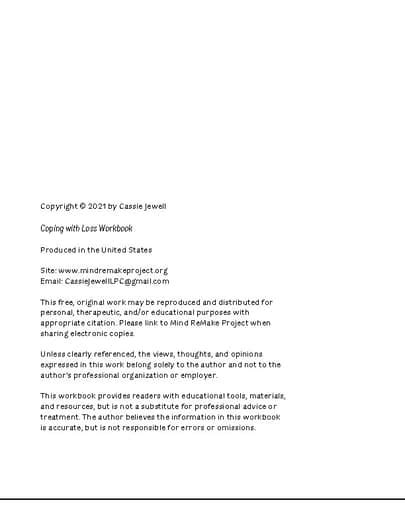 Coping With Loss Workbook By Cassie Jewell Tpt