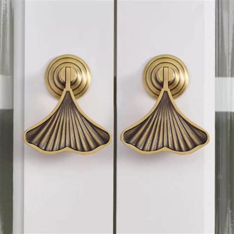 Ginkgo Leaf Pendant Drawer Pulls Brass Cabinet Drop Knobs Unique Leafy