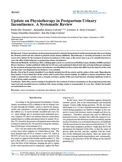 Update On Physiotherapy In Postpartum Urinary Incontinence A