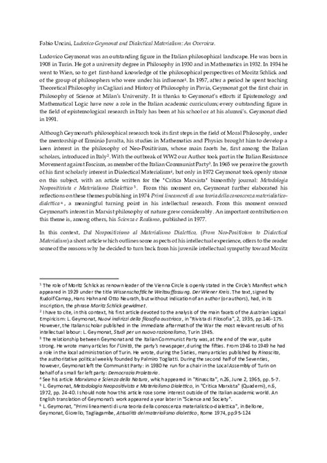 Pdf Ludovico Geymonat And Dialectical Materialism An Overview