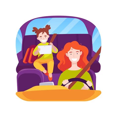 Ir A La Escuela En Coche Aislado Ilustración Vectorial De Dibujos