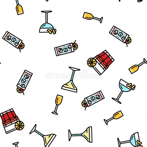 Cocktail Glass Drink Alcohol Bar Vector Seamless Pattern Stock Vector