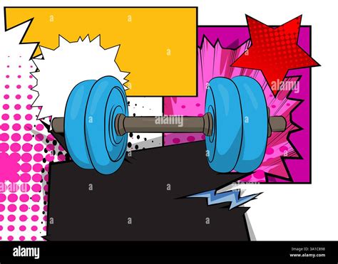 Cartoon Dumbbell Comic Book Gym Retro Vector Comics Pop Art Design