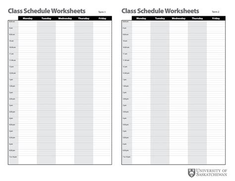 免费 Class Schedule Worksheets 样本文件在