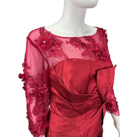 Lanting Dresses Lt Lan Ting Burgundy Satin Floral Beaded Formal Dress Nwt Poshmark