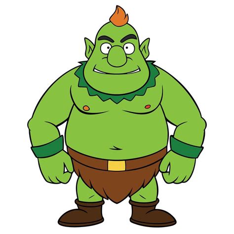 Cartoon Ogre Illustration With Green Skin And Orange Hair Crest