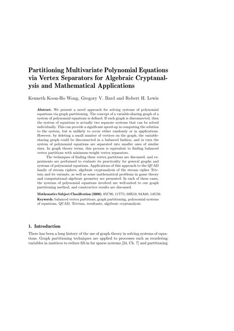 Pdf Partitioning Multivariate Polynomial Equations Via Vertex