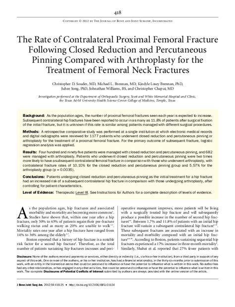 Pdf The Rate Of Contralateral Proximal Femoral Fracture Following Closed Reduction And