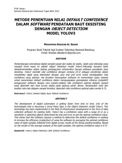 Metode Penentuan Nilai Default Confidence Dalam Software Pendataan Baut