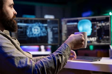 Free Photo Sentient Ai Interacting With Man Drinking Coffee Asking Existential Questions