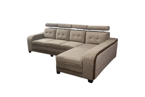 Fabric 6 Seater Light Brown L Shape Sofa Set With Lounger At ₹ 35000