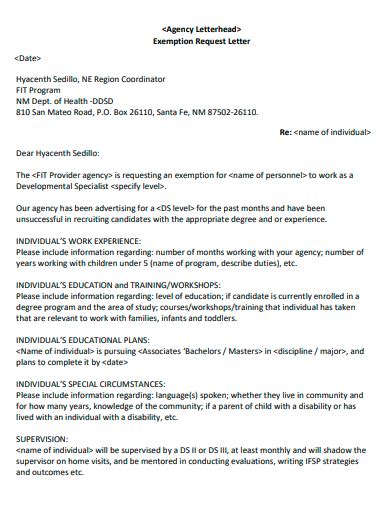 Free 16 Exemption Letter Samples And Templates