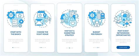 Blue Onboarding Mobile App Screen For Planning Small Events Vector Icon Strategy Illustration