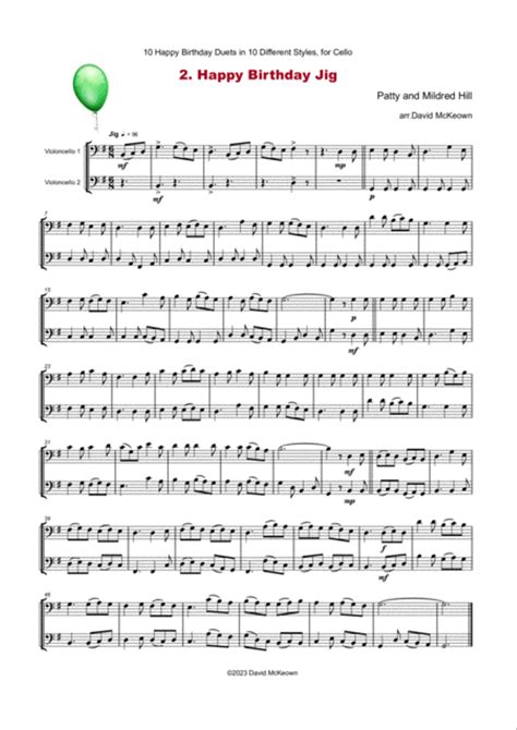 10 Happy Birthday Duets In 10 Different Styles For Cello By David Mckeown String Duet