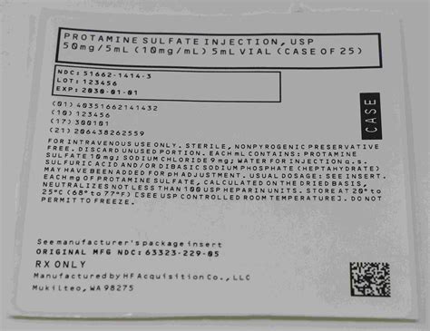 Protamine Sulfate Injection Usp 50mg5ml 10mgml 5ml Vial