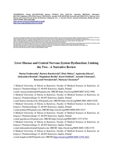 Pdf Liver Disease And Central Nervous System Dysfunction Linking The