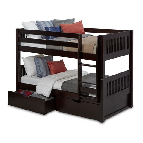 Camaflexi Twin Over Twin Low Bunk Bed With Drawers Mission Headboard