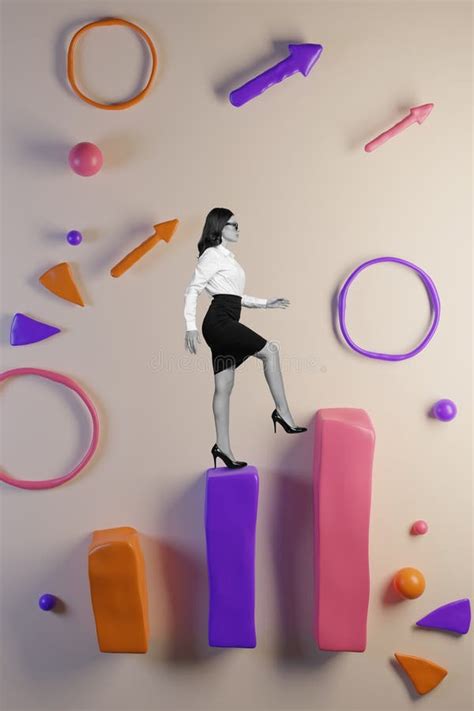 Banner Collage 3d Image Of Purposeful Successful Lady Climb Graphic Professional Progress