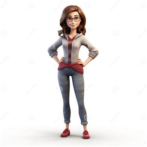 Pixar Style 3d Female Character In Glasses And Jeans Stock Illustration Illustration Of