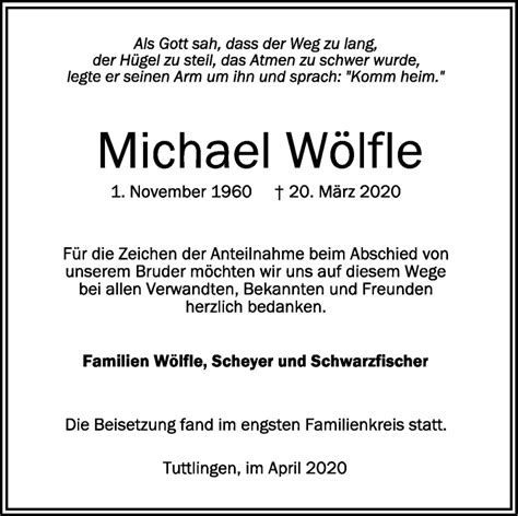 Traueranzeigen Von Michael Wölfle Schwaebische De Trauerportal