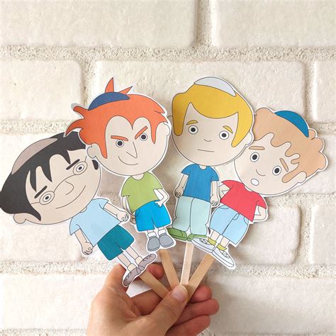 Printable Four Sons Puppets Instant Download Passover Download Stick