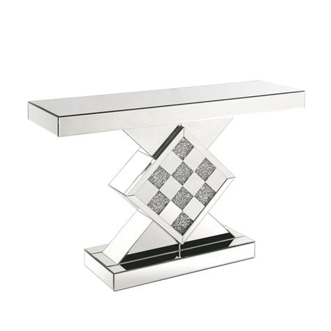 Acme Noralie Console Table Mirrored And Faux Diamonds