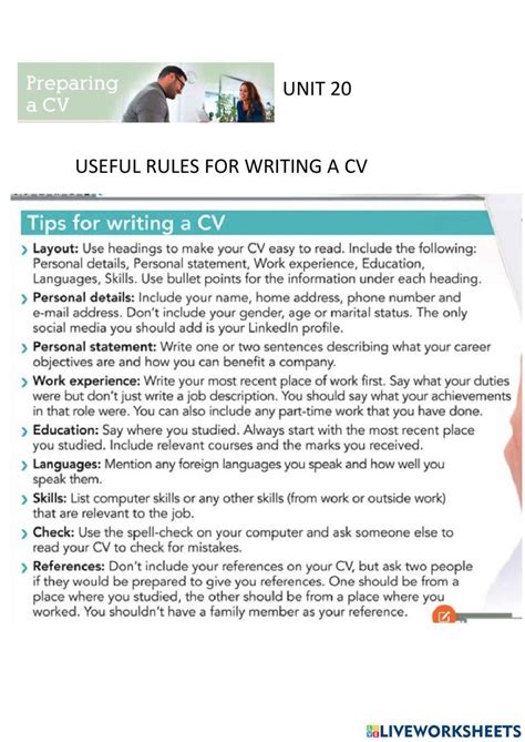 Writing A Cv Free Interactive Worksheets 2298929
