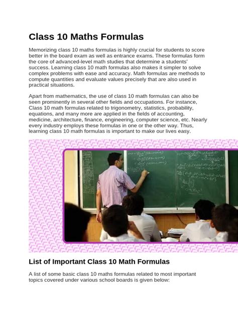 Class 10 Maths Formulas Pdf Circle Mathematics