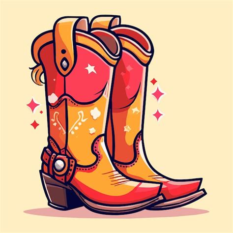 Rubber Boots Retro Cowgirl Hand Drawn Flat Stylish Cartoon Sticker Icon Concept Isolated