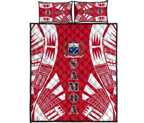 Samoa Quilt Bed Set Samoa Coat Of Arms Polynesian Red Tattoo Style