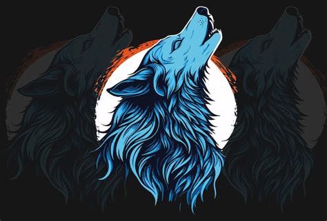 Premium Vector A Wolf Howling At The Moon