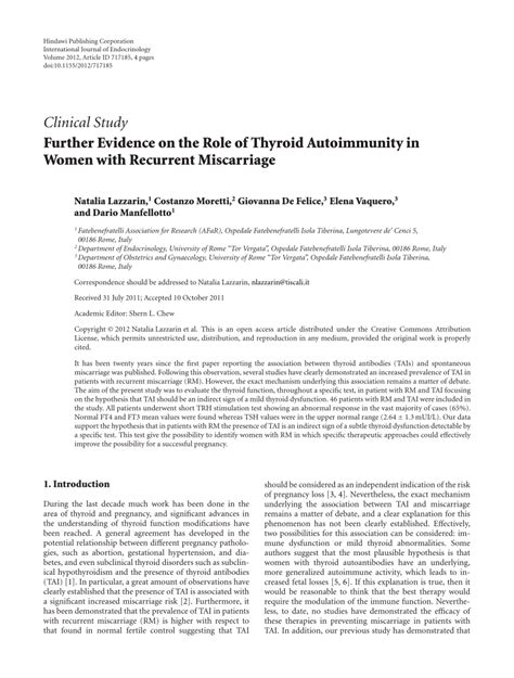 Pdf Further Evidence On The Role Of Thyroid Autoimmunity In Women