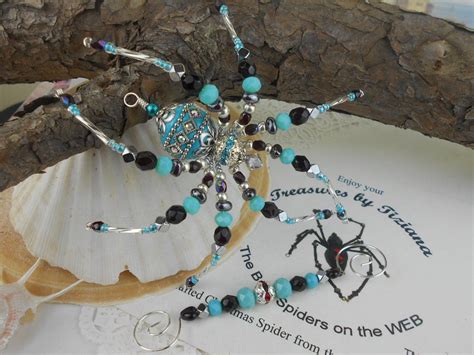 Beaded Secret Santa T Turquoise Garnet Spider Ornament Christmas