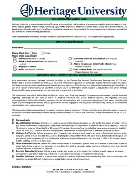 Fillable Eeoaffirmative Action Data Form Printable Pdf Download