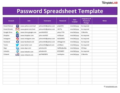 Password Keeper Excel Template Printable Word Searches
