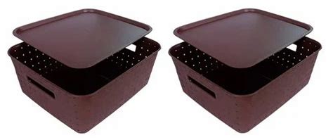Rectangular Plastic 35x30x13 Cm Extra Large Lid Dark Brown Baskets For