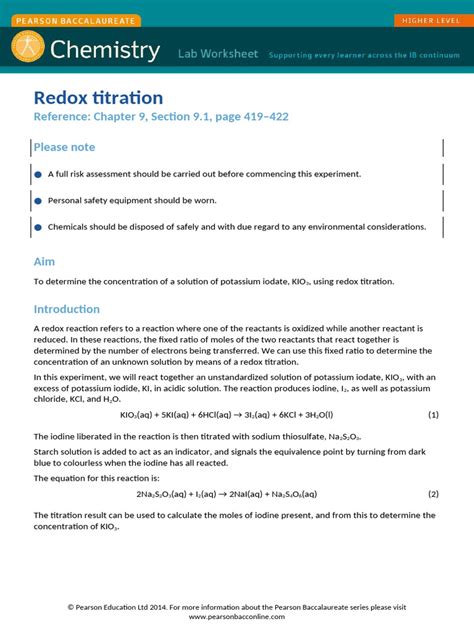 Redox Titration Practical 1 Pdf Titration Chemistry