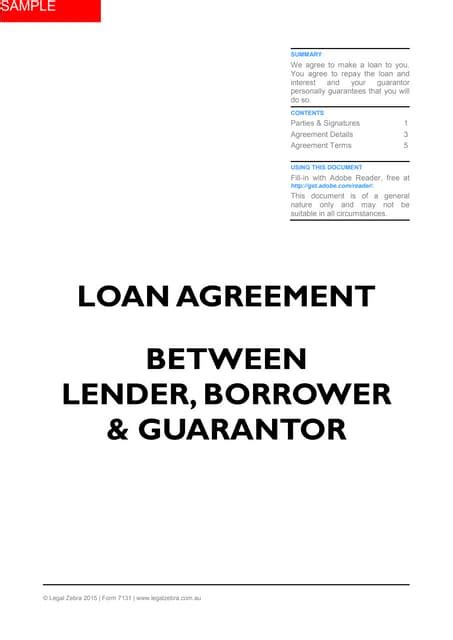 Loan Agreement Between Lender Borrower And Guarantor Template Sample Pdf