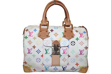 Authentic Limited Edition Louis Vuitton White Multicolore Canvas Speed