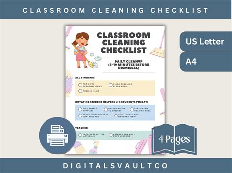 Classroom Cleaning Checklist Printable Daily Weekly Monthly Tasks