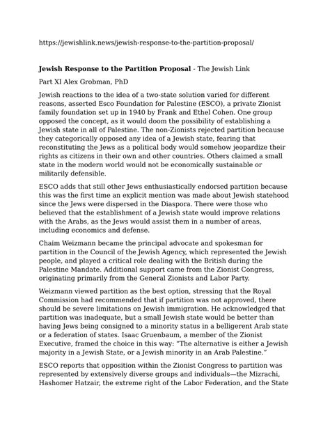 Pdf Jewish Response To The Partition Proposal