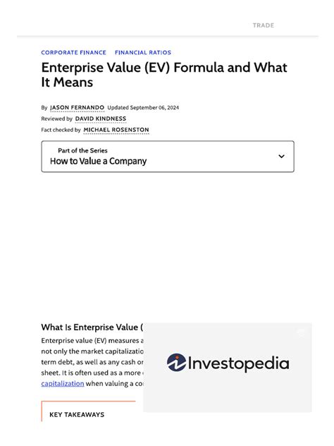 Enterprise Value Ev Formula And What It Means Pdf