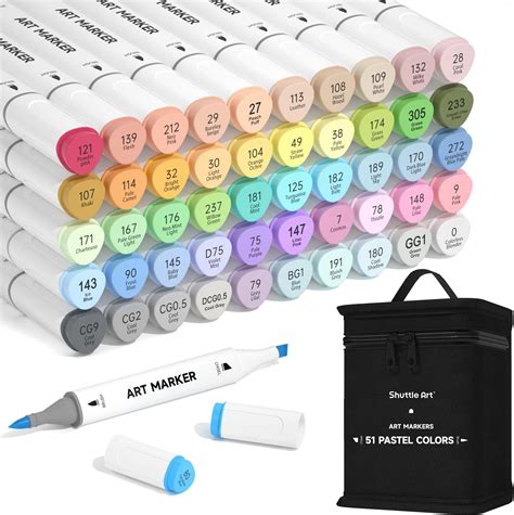 Shuttle Art Alcohol Markers Brush Tip 50 Pastel Colours Dual Tip Art